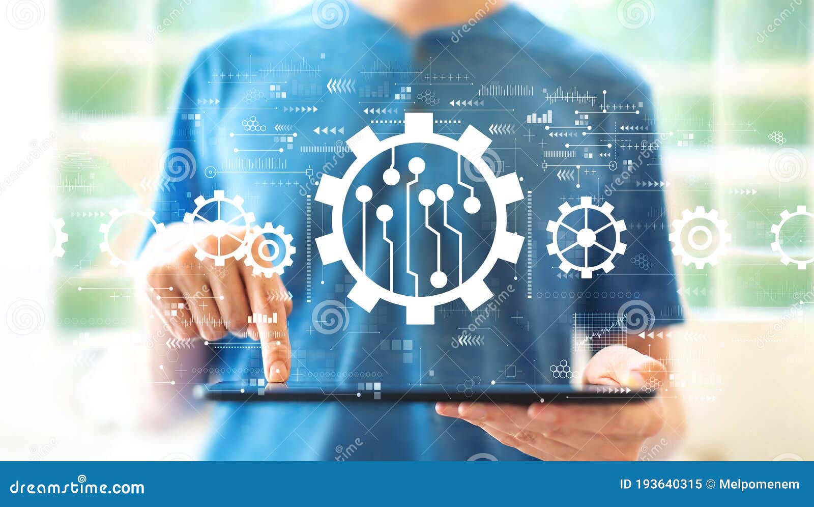 Automation Concept with Man Using a Tablet Stock Image - Image of ...