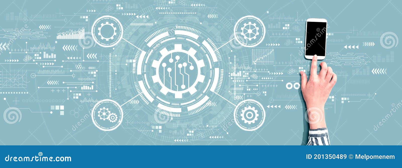 Automation Concept with Person Using Smartphone Stock Image - Image of ...