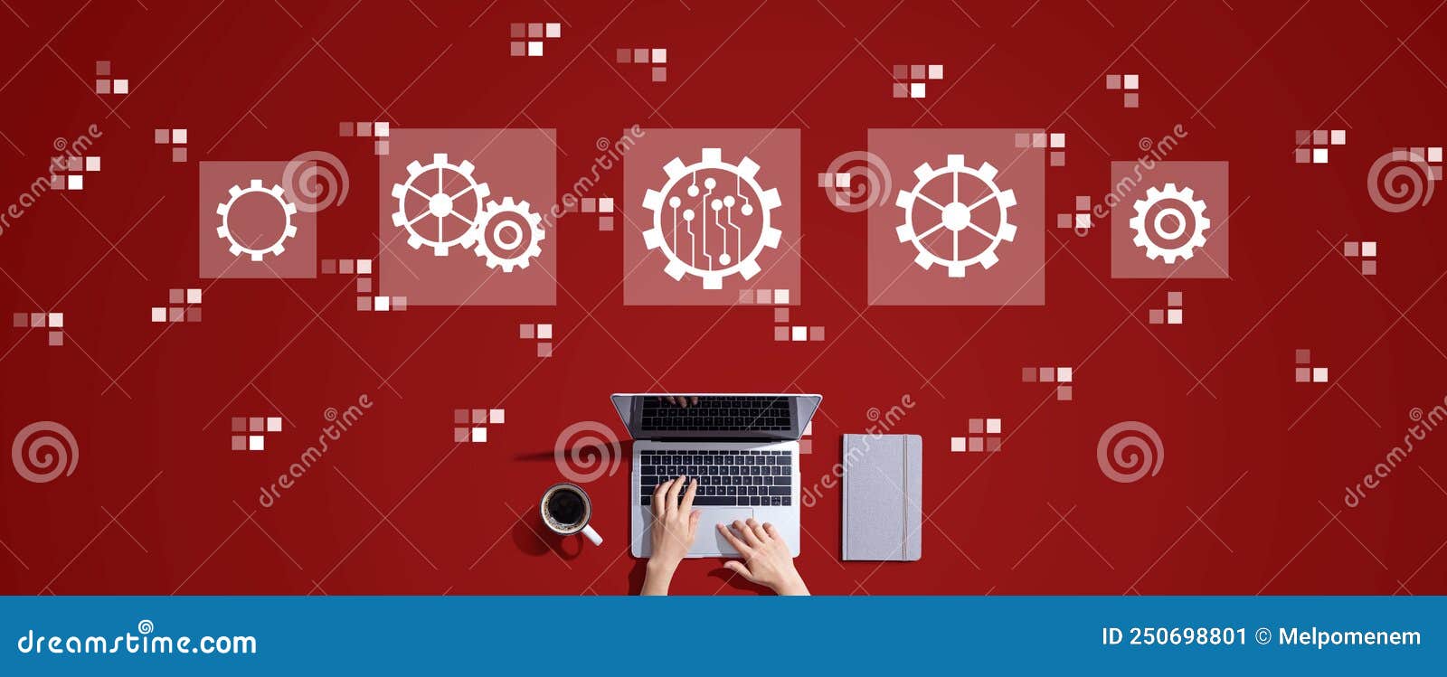 Automation Concept with Person Working with Laptop Stock Illustration ... Automation Concept with Person Working with Laptop Stock Illustration ...