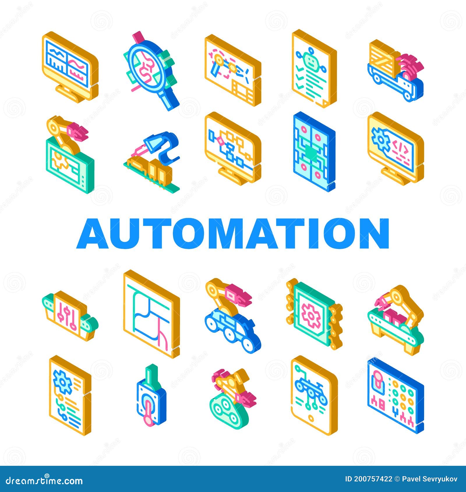 Automation Engineer Collection Icons Set Vector Illustrations Stock ...