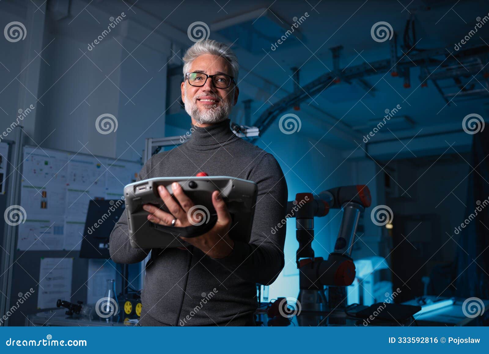 Automation Engineer, Technician Holding Remote Controller of Robotic ...