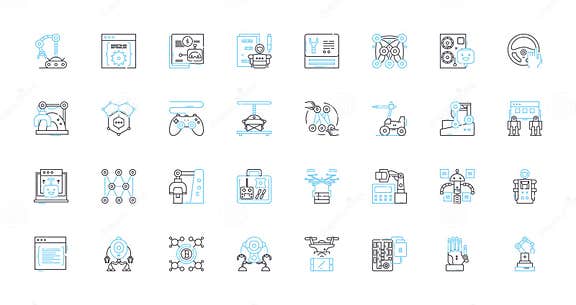 Automation Engineering Linear Icons Set. Robotics, Mechatronics, Programming, Control ...