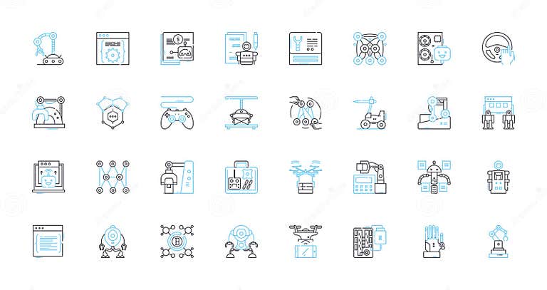 Automation Engineering Linear Icons Set. Robotics, Mechatronics, Programming, Control ...
