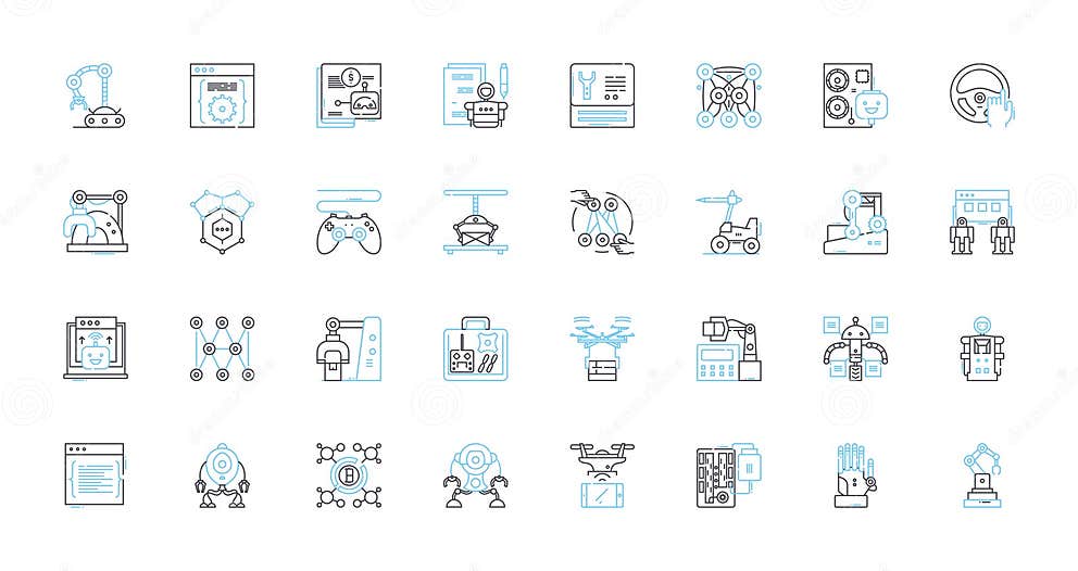 Automation Engineering Linear Icons Set. Robotics, Mechatronics ...