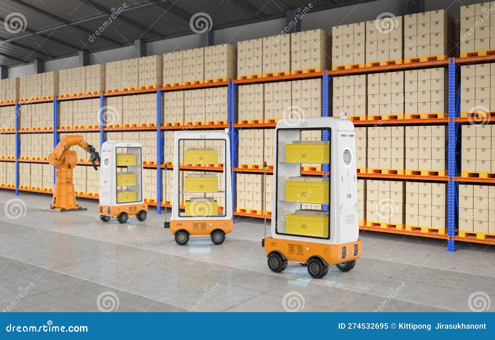 Warehouse, With Robots Performing Complex And Precise Packaging ...