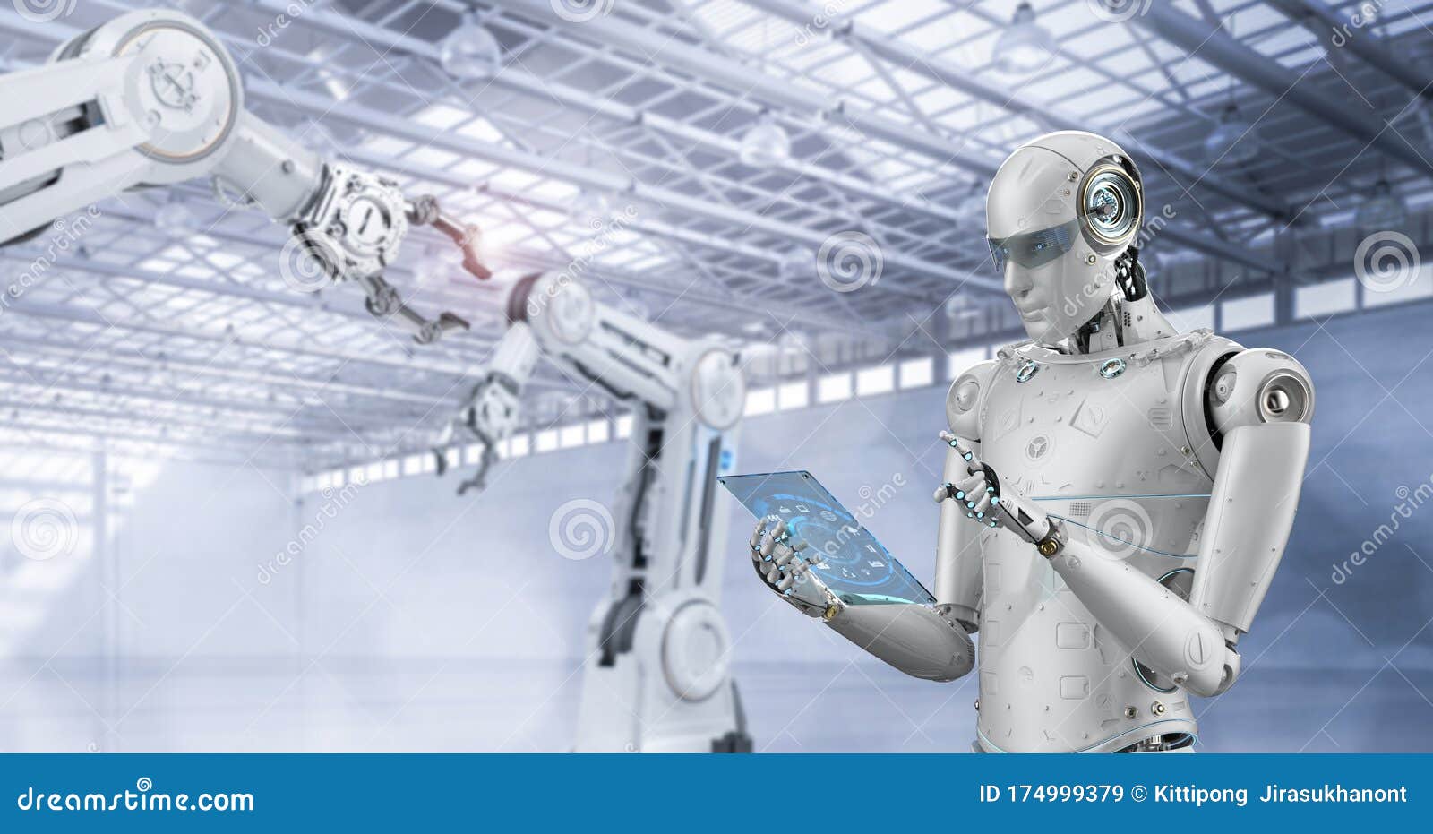 Automation Factory Or Cargo With 3d Rendering Robotic Arm Carry ...