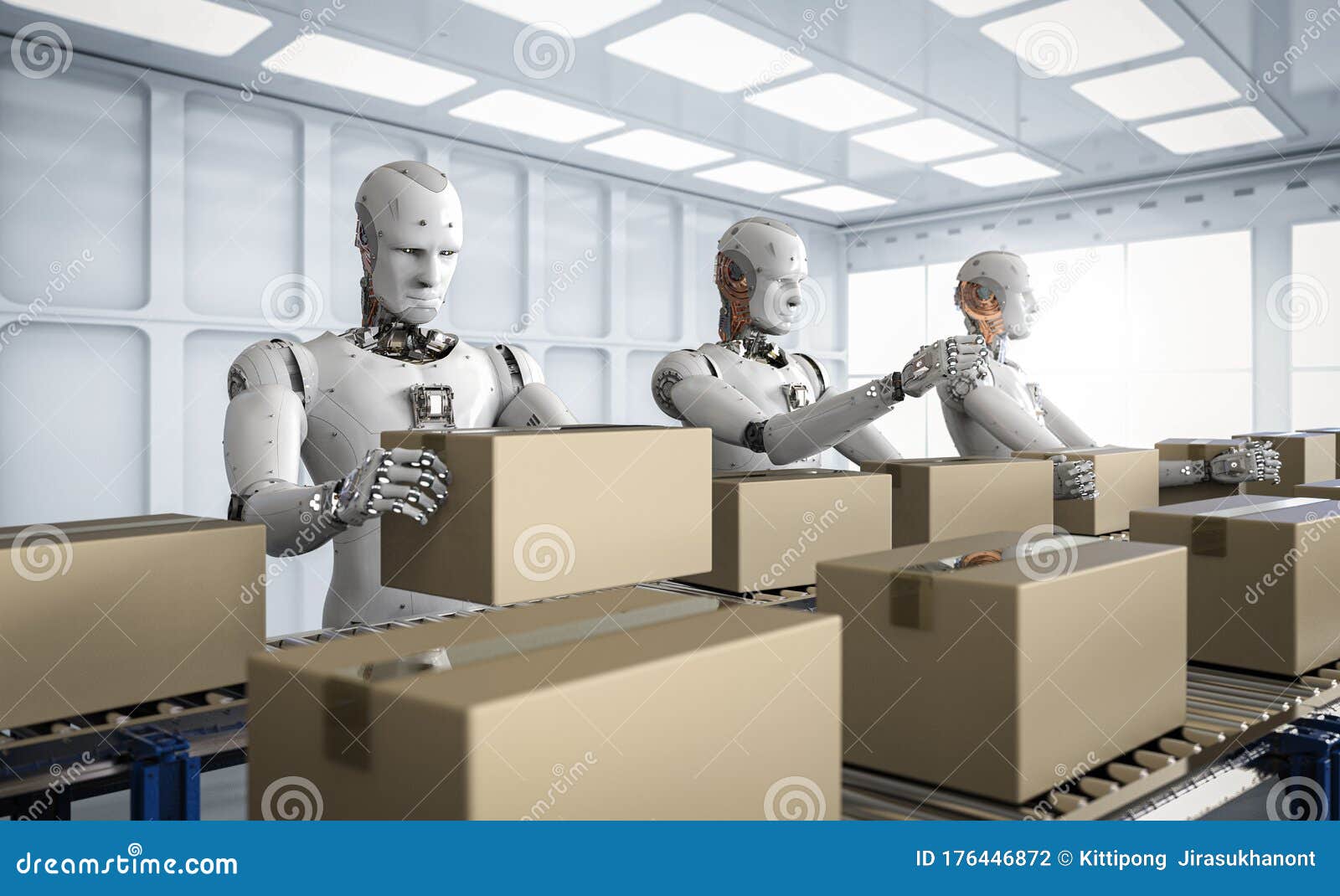 Automation Factory Or Cargo With 3d Rendering Robotic Arm Carry ... Automation Factory Or Cargo With 3d Rendering Robotic Arm Carry ...