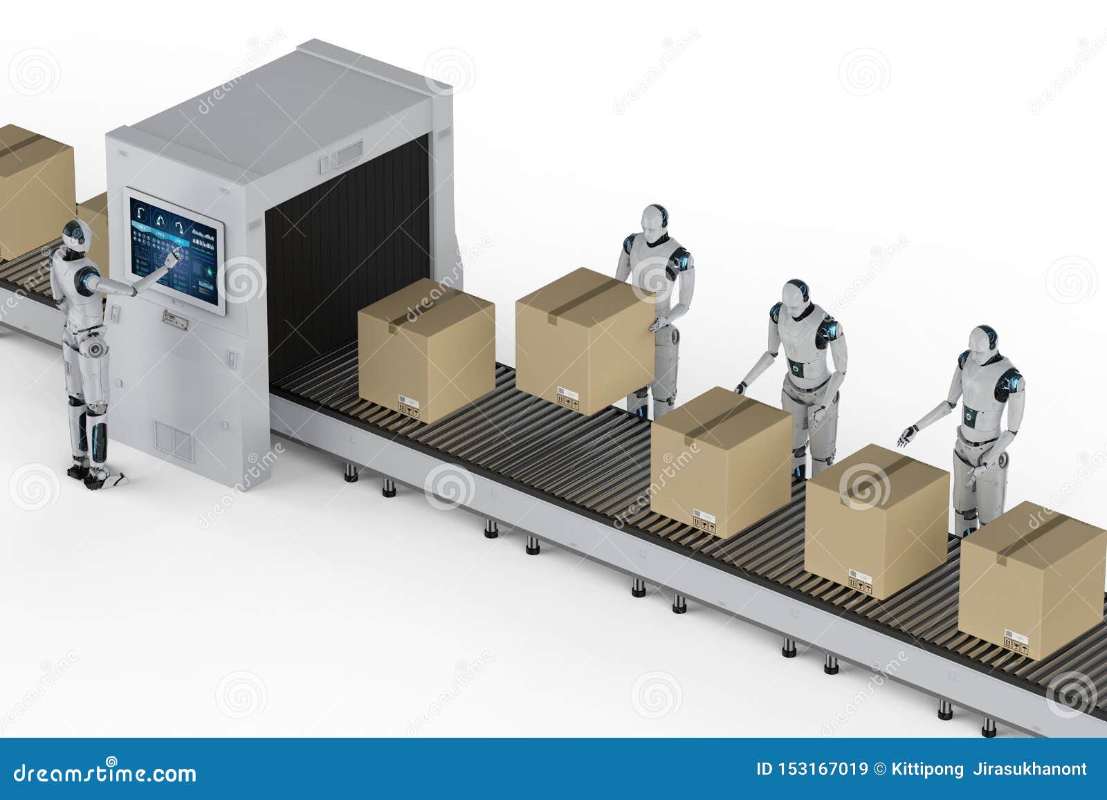 Automation Factory Or Cargo With 3d Rendering Robotic Arm Carry ...