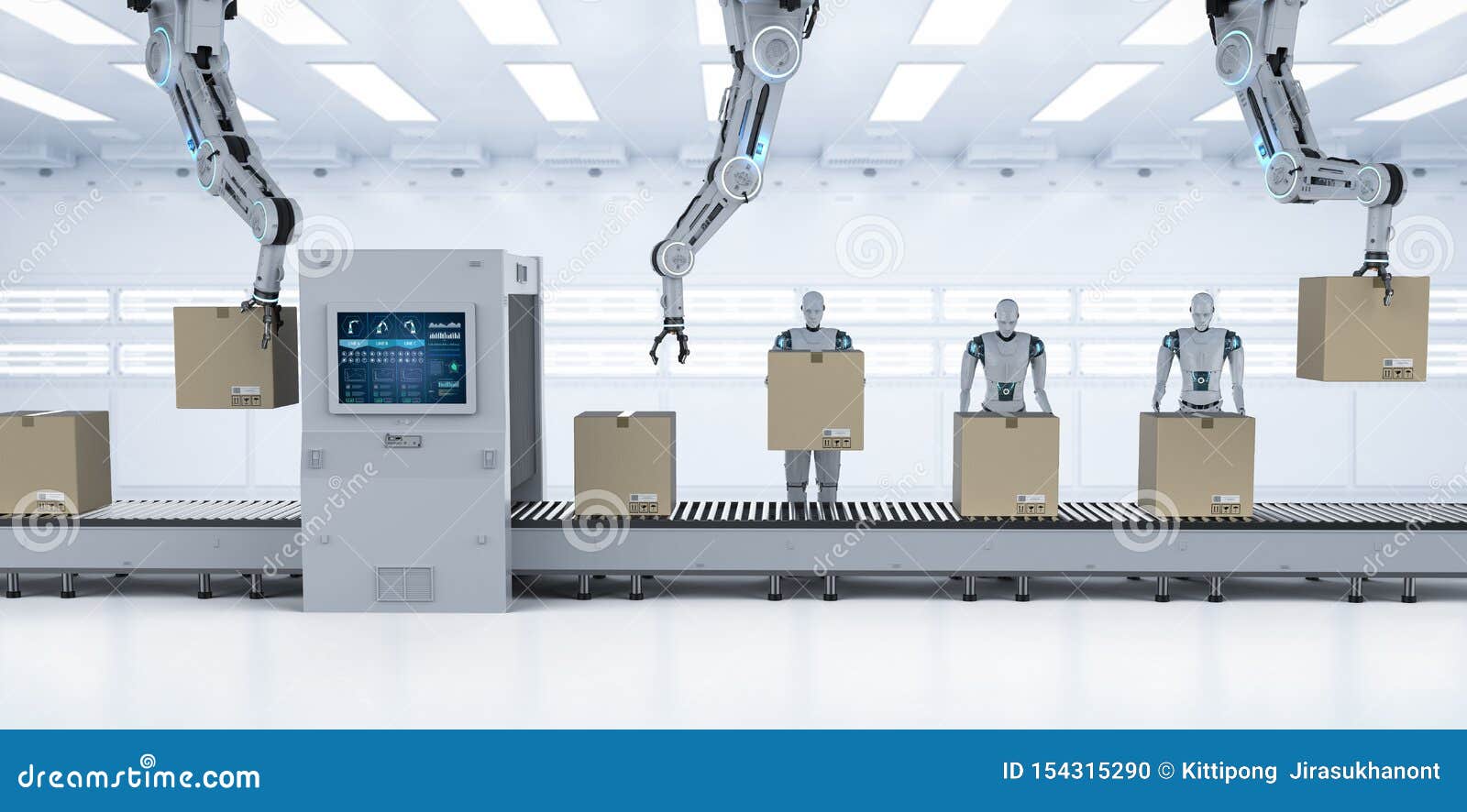 Automation Factory Or Cargo With 3d Rendering Robotic Arm Carry ...