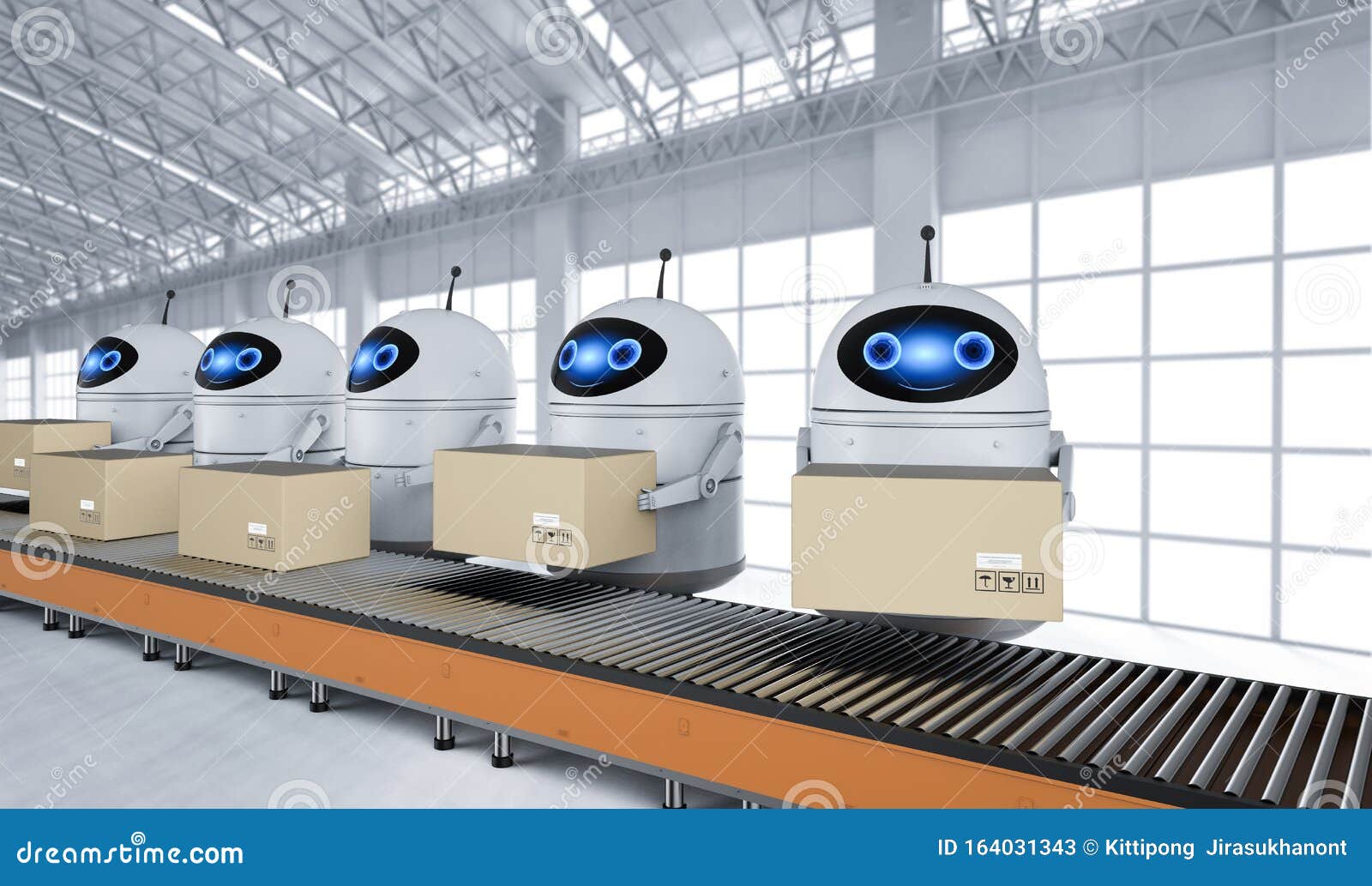 Automation Factory Or Cargo With 3d Rendering Robotic Arm Carry ...