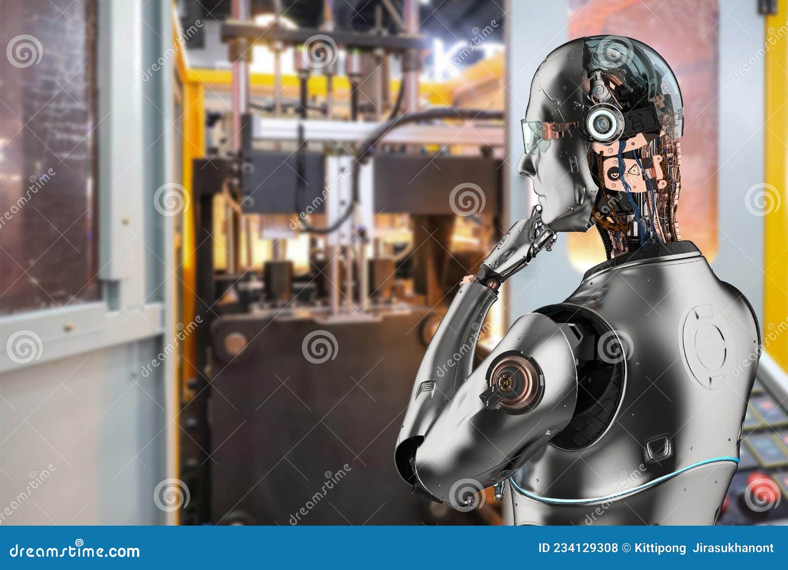 Automation Factory Concept WithÂ Cyborg Working with Machine Stock ...