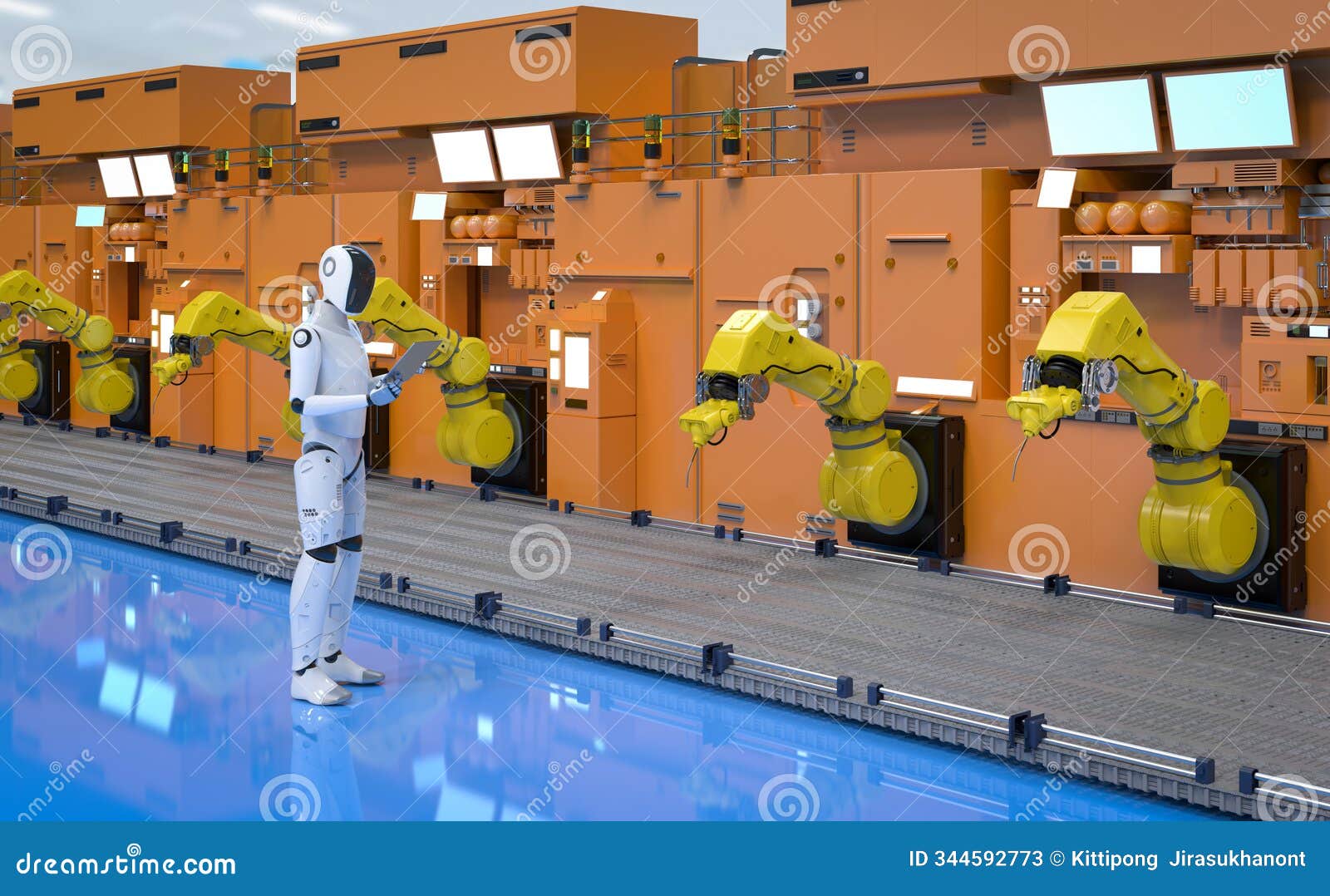 Automation Factory with Humanoid Robot Control Robot Assembly Line in ...