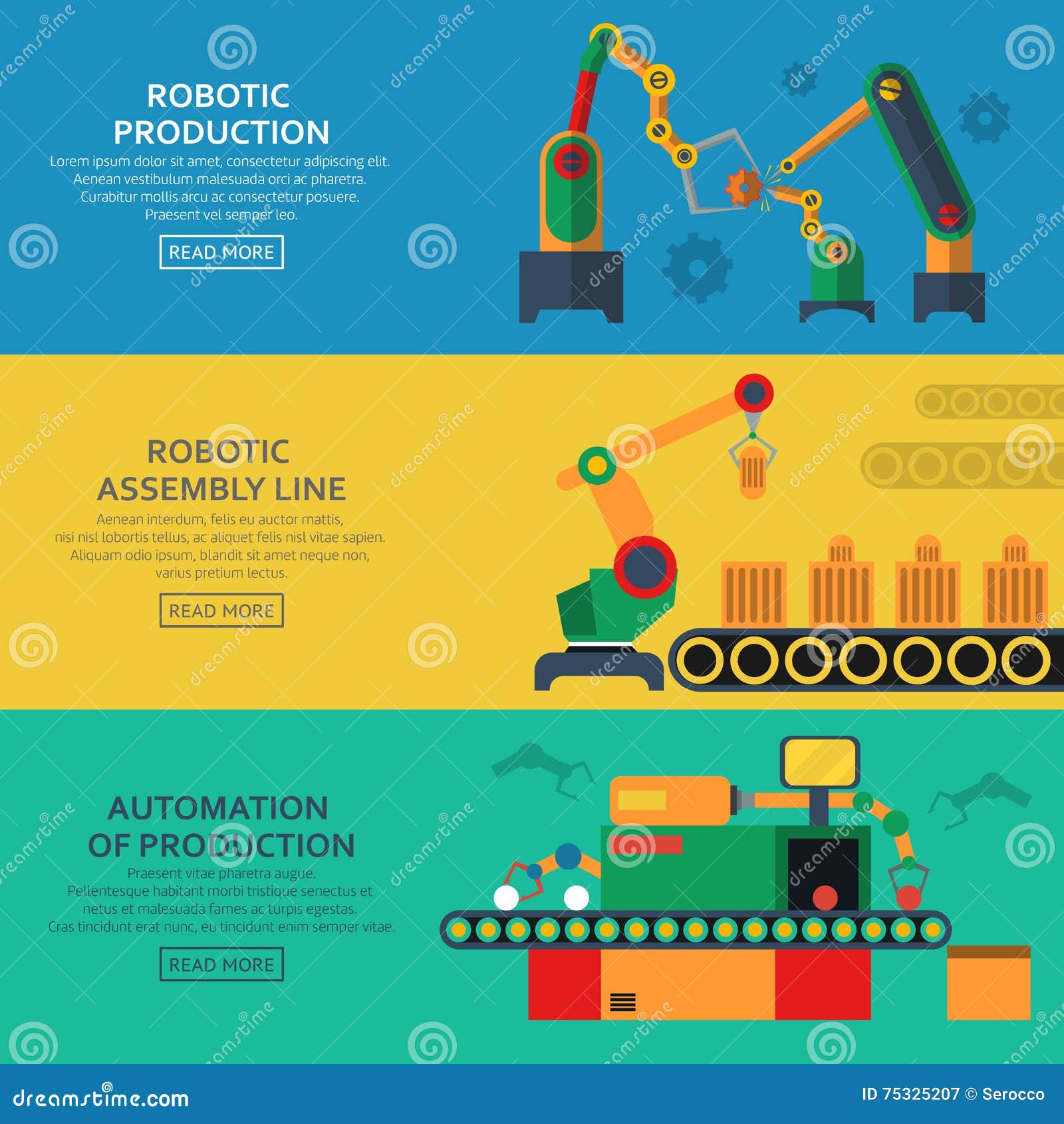 Automation Horizontal Banners Set with Assembly Line and Robotic ...