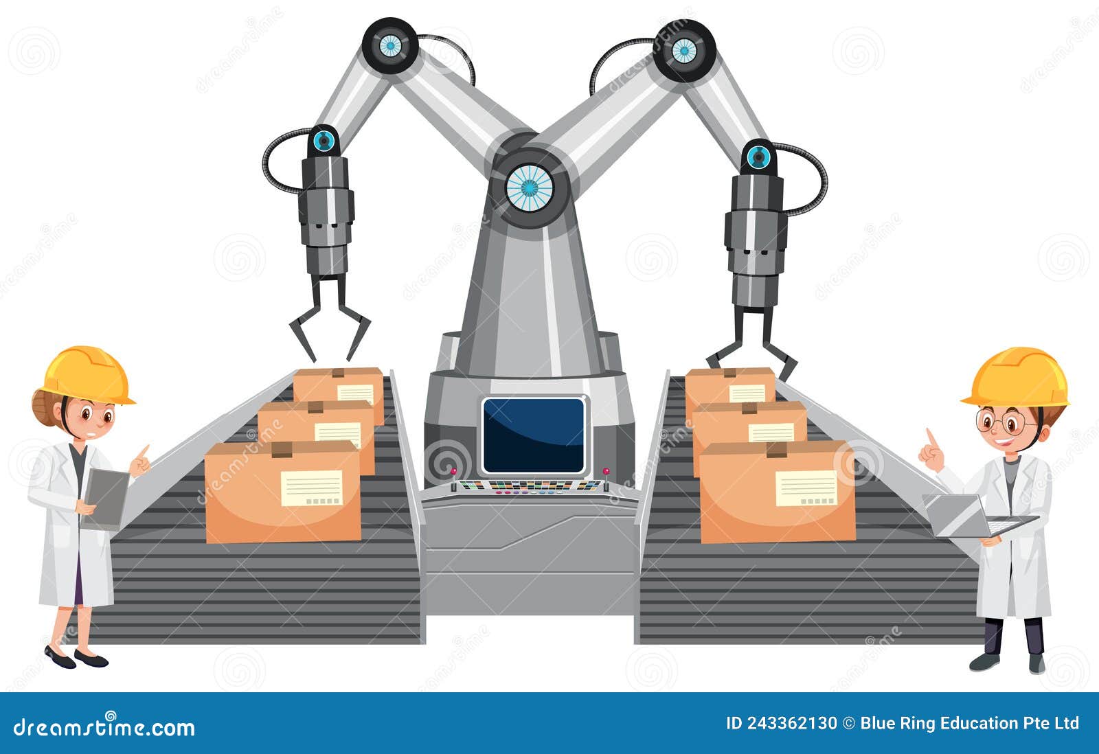 Automation Industry Concept with Assembly Line Robots Stock Vector ...