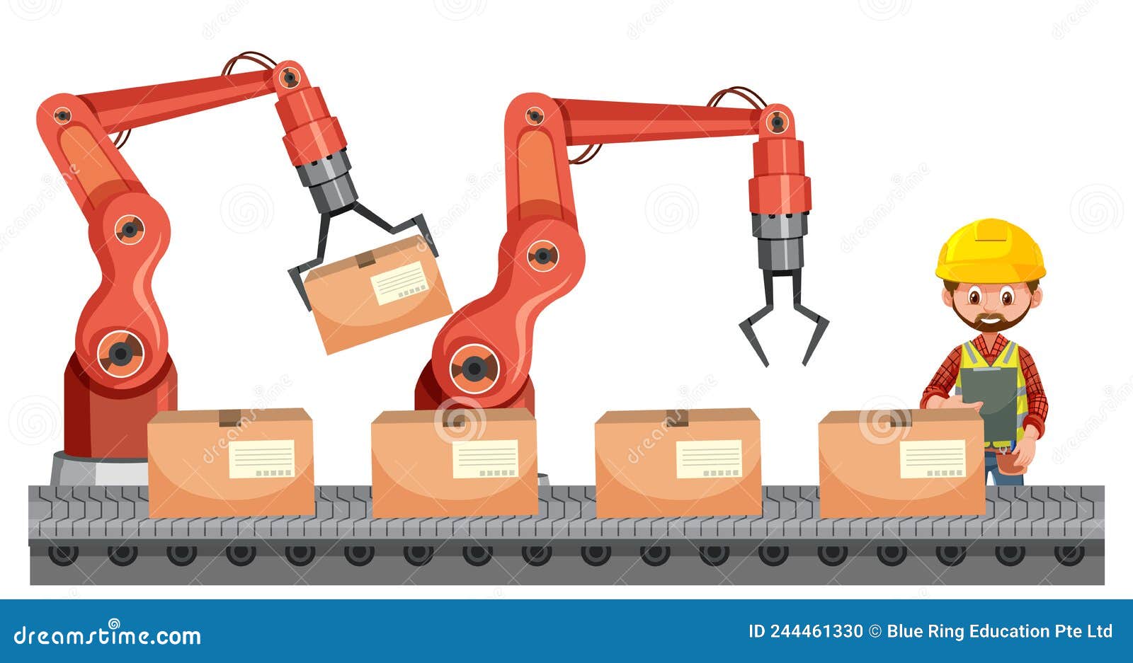 Automation Industry Concept with Assembly Line Robots Stock Vector ...