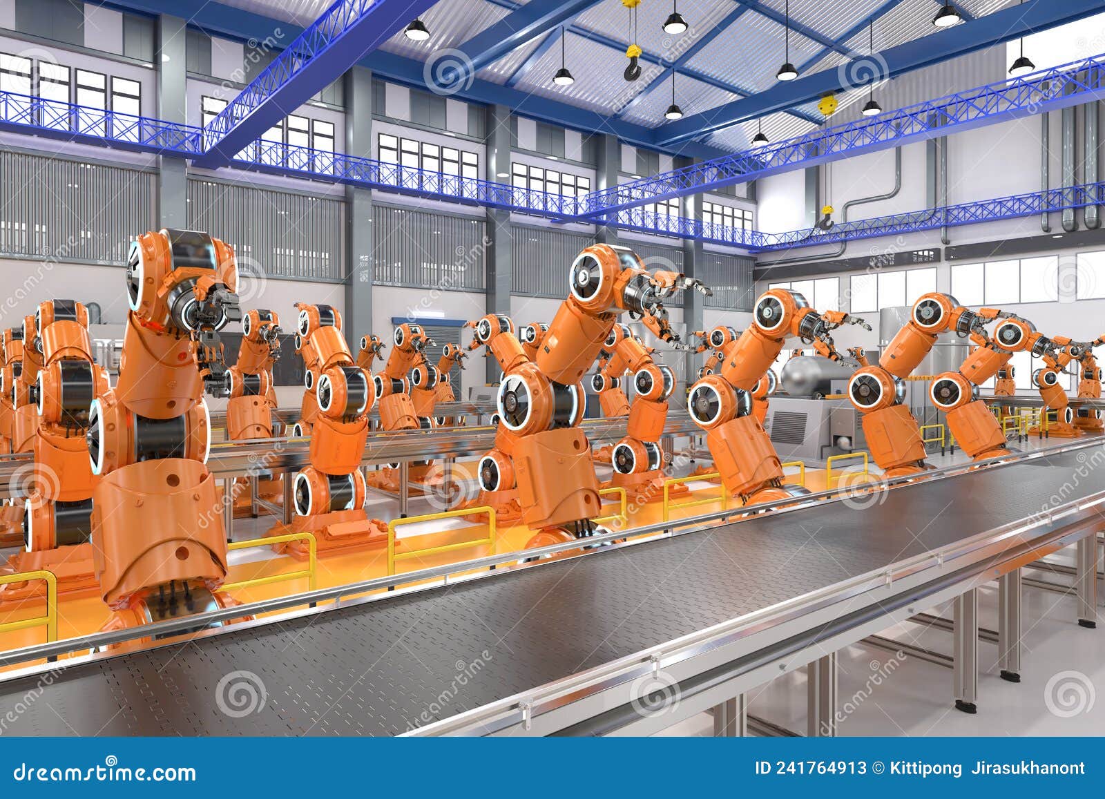 Automation Industry Concept with 3d Rendering Robot Assembly Line Stock ...