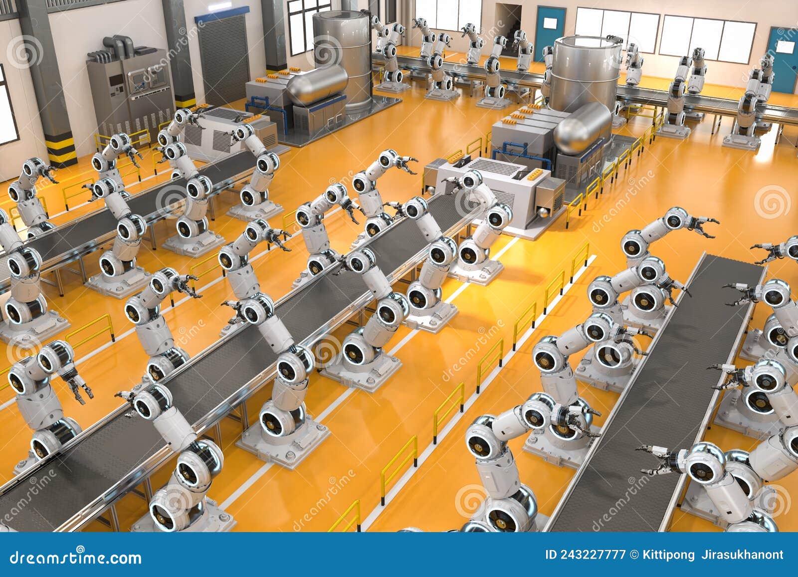 Automation Industry Concept with 3d Rendering Robot Assembly Line Stock ...