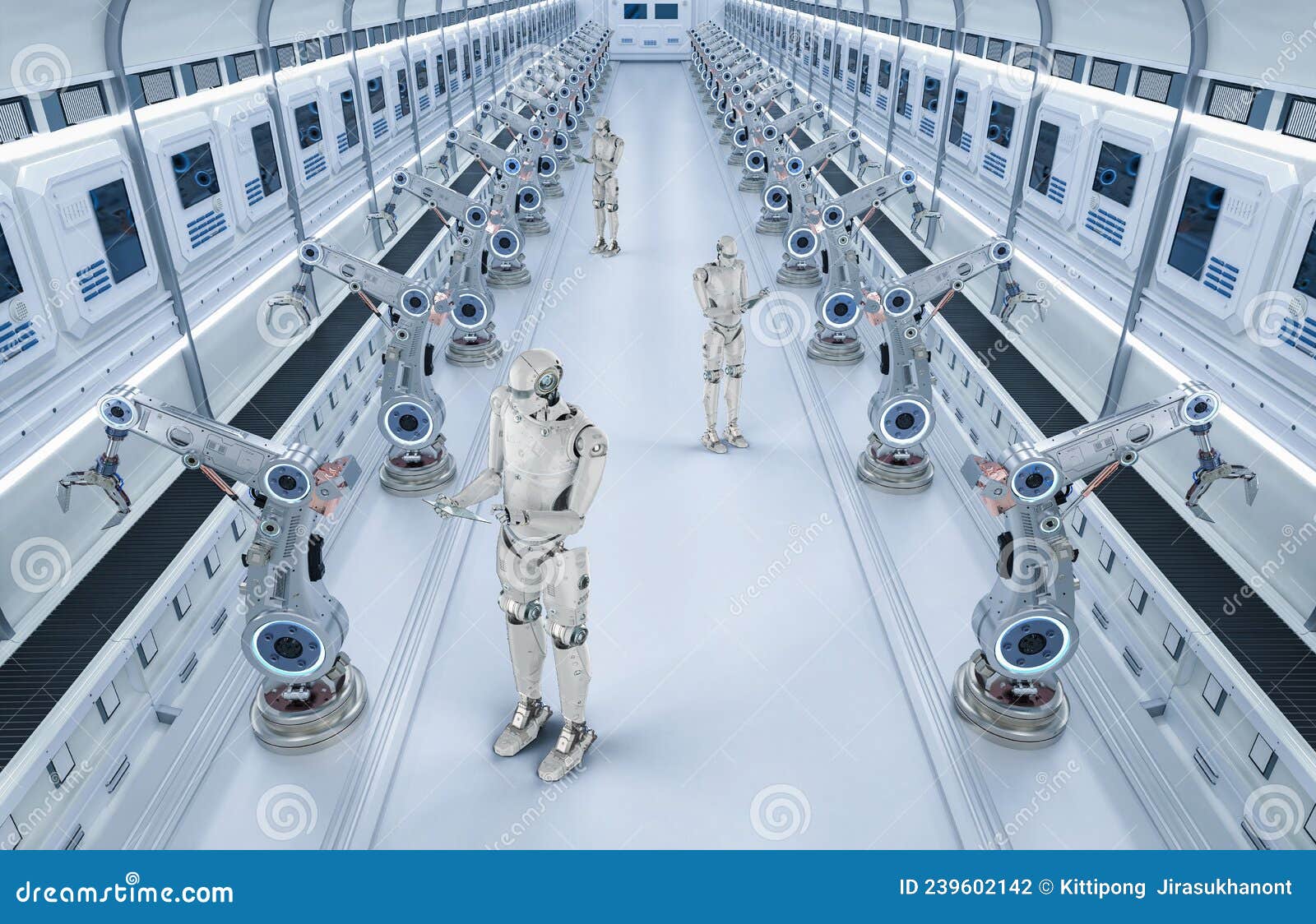 Automation Industry Concept with 3d Rendering Robot Assembly Line Stock ...