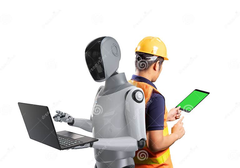 Automation Industry with Engineer Work with Assistant Robot Stock Image ...