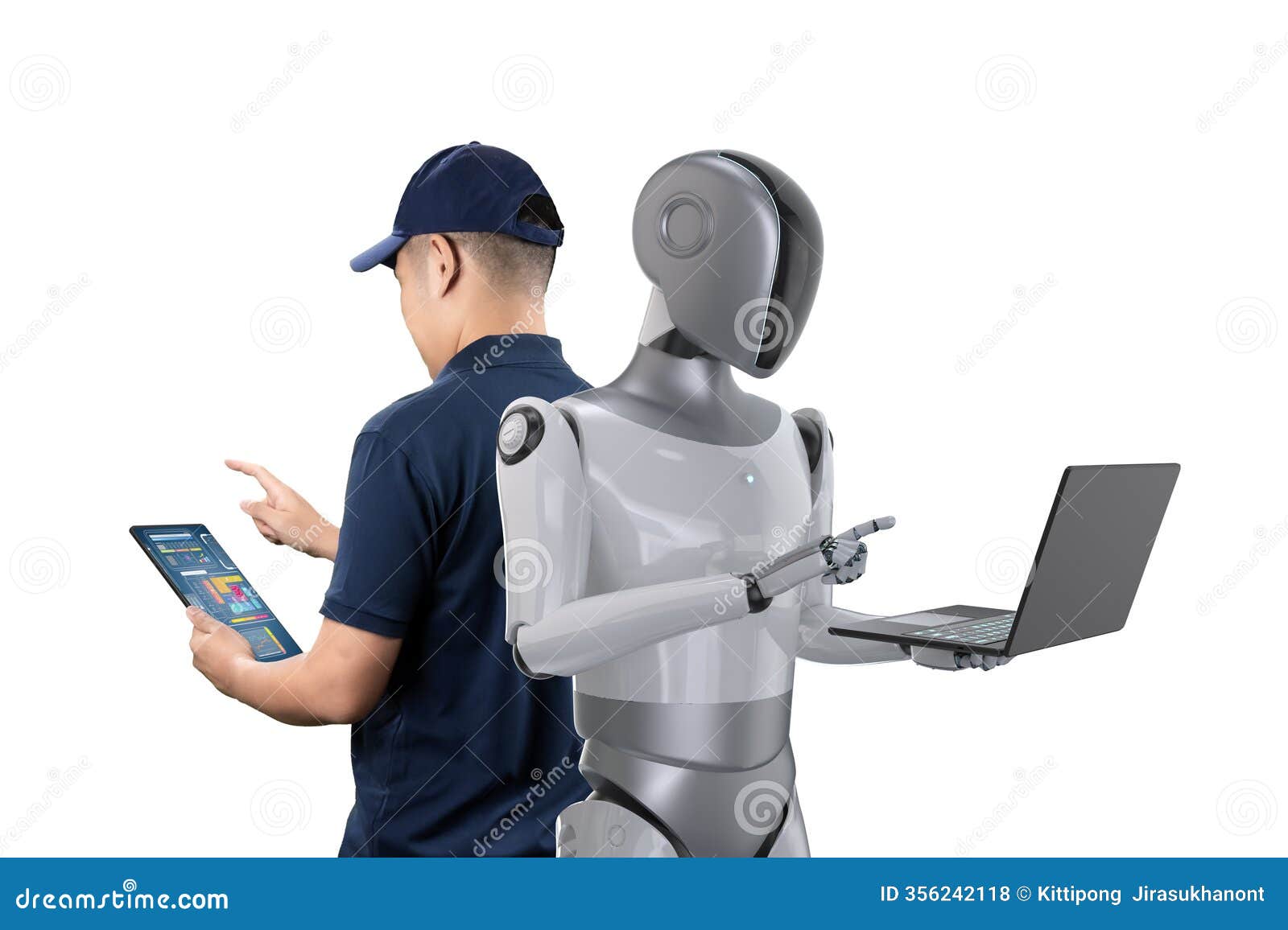 Automation Industry with Engineer Work with Assistant Robot Stock Photo ...