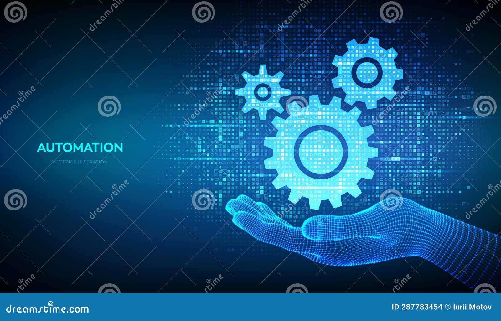 Automation and IOT Software Concept. Gears Icons Made with Binary Code ...
