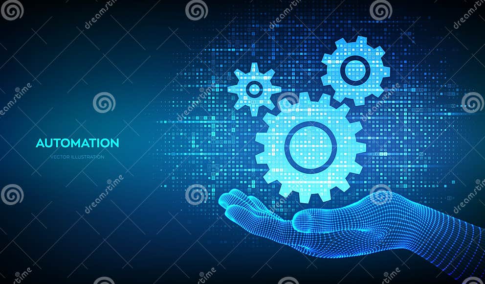 Automation and IOT Software Concept. Gears Icons Made with Binary Code ...