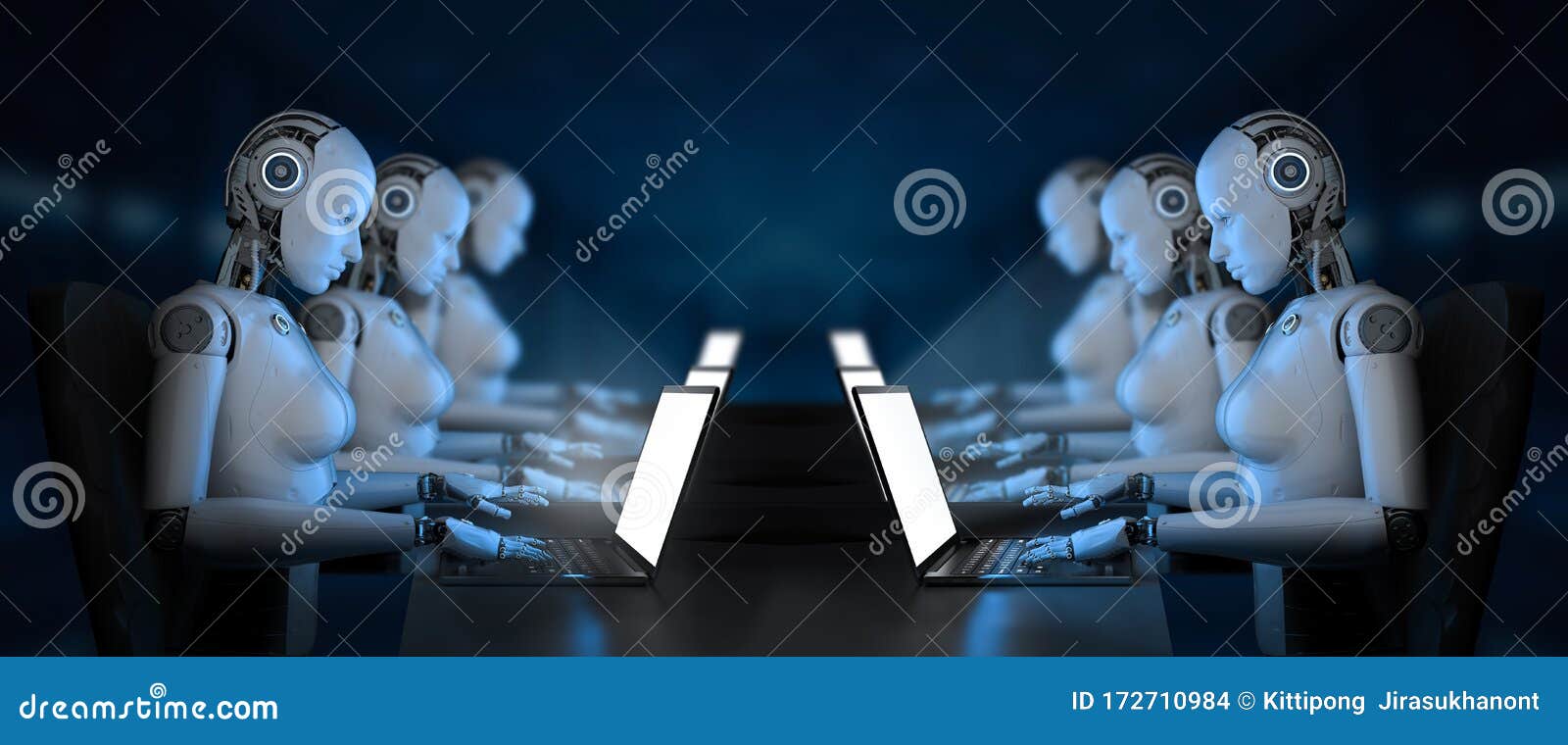 Female Cyborg with Computer Stock Illustration - Illustration of robot ...