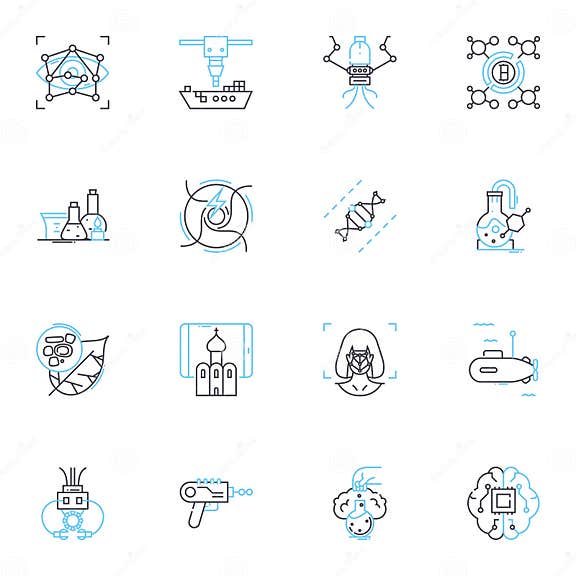 Automation Science Linear Icons Set Robotics Cybernetics Mechatronics Control Sensors