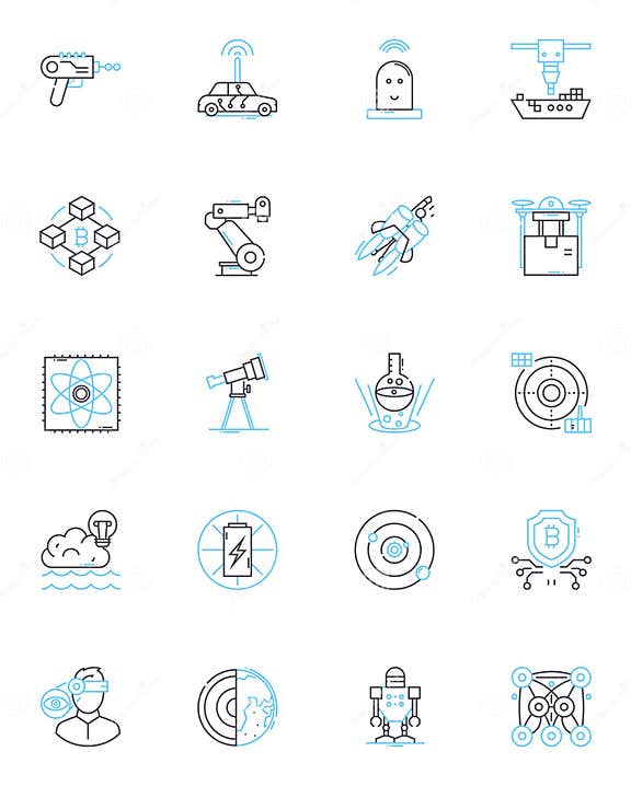 Automation Science Linear Icons Set. Robotics, Cybernetics, Mechatronics, Control, Sensors ...