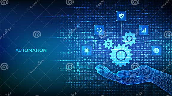 Automation Software Gears Icon Made With Binary Code In Hand Iot And
