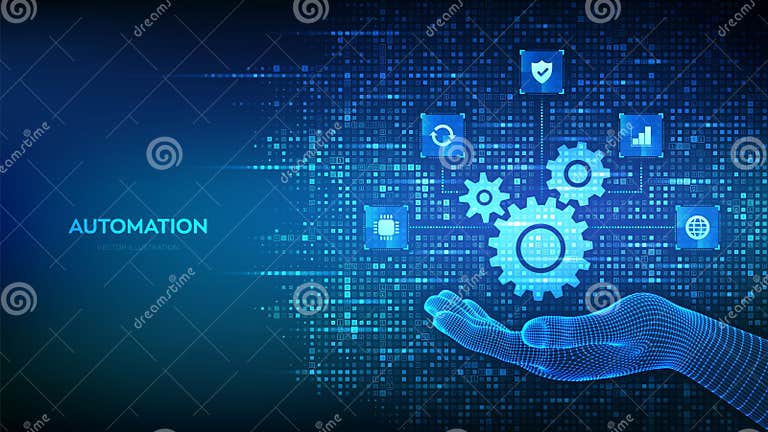 Automation Software Gears Icon Made With Binary Code In Hand Iot And