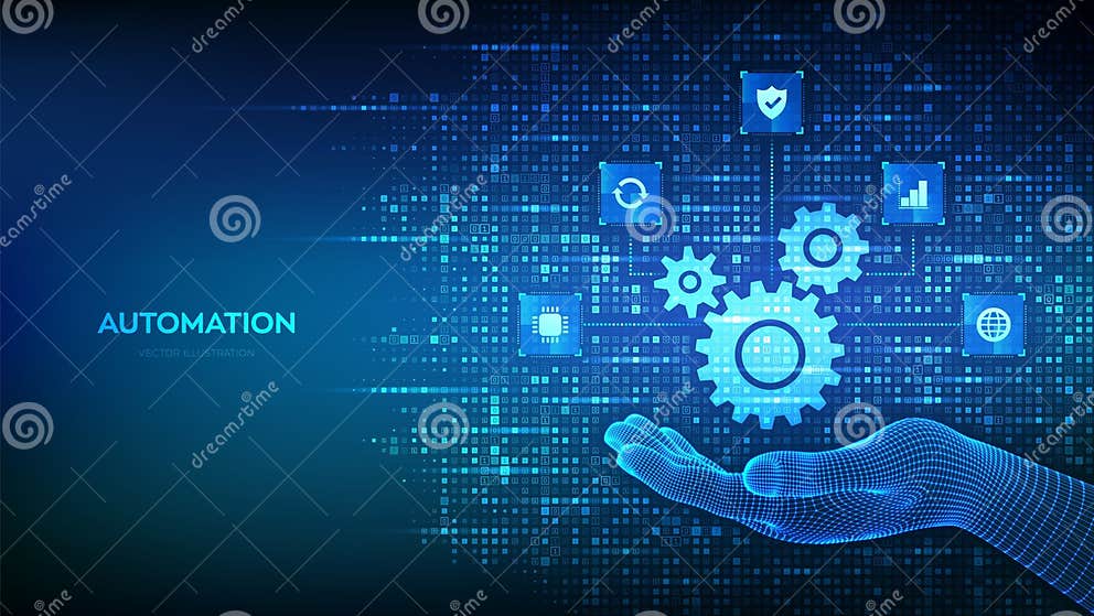 Automation Software Gears Icon Made With Binary Code In Hand Iot And