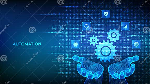 Automation Software Gears Icon Made With Binary Code In Hands Iot And
