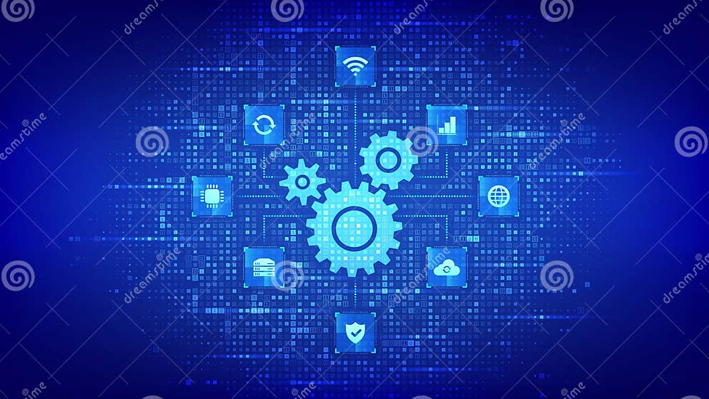 Automation Software Gears Icon Made With Binary Code Iot And