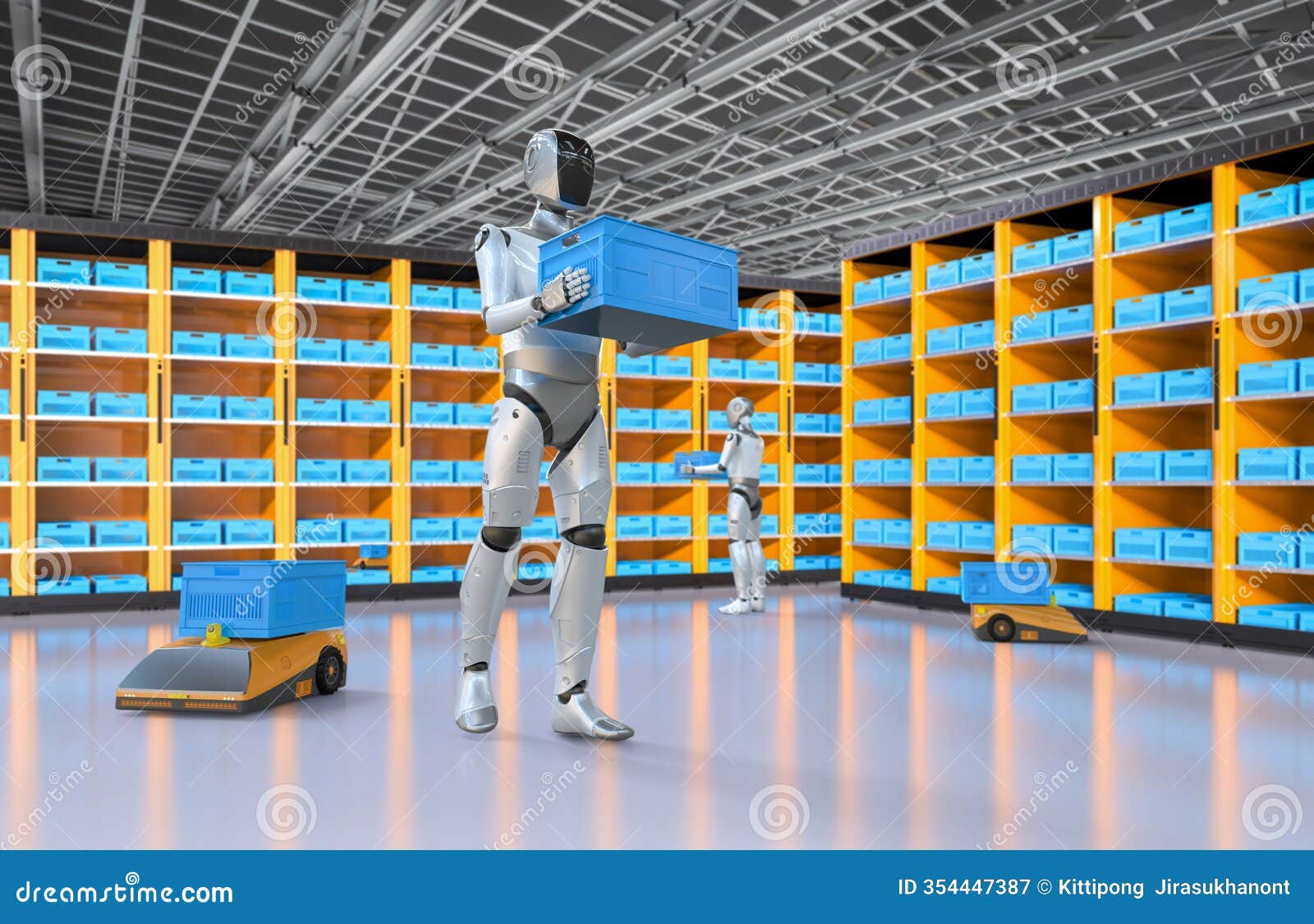 Robot Work In Office With People. Machine Ai Character Help Businessman ...