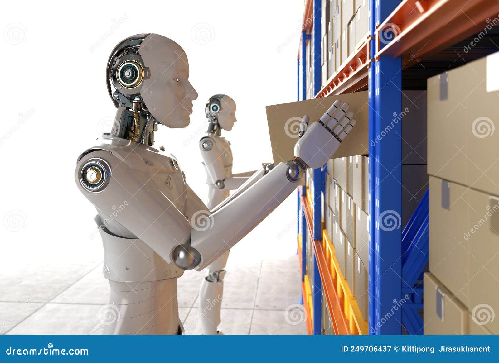 Automation Warehouse Concept with Cyborg Work in Warehouse Stock ...