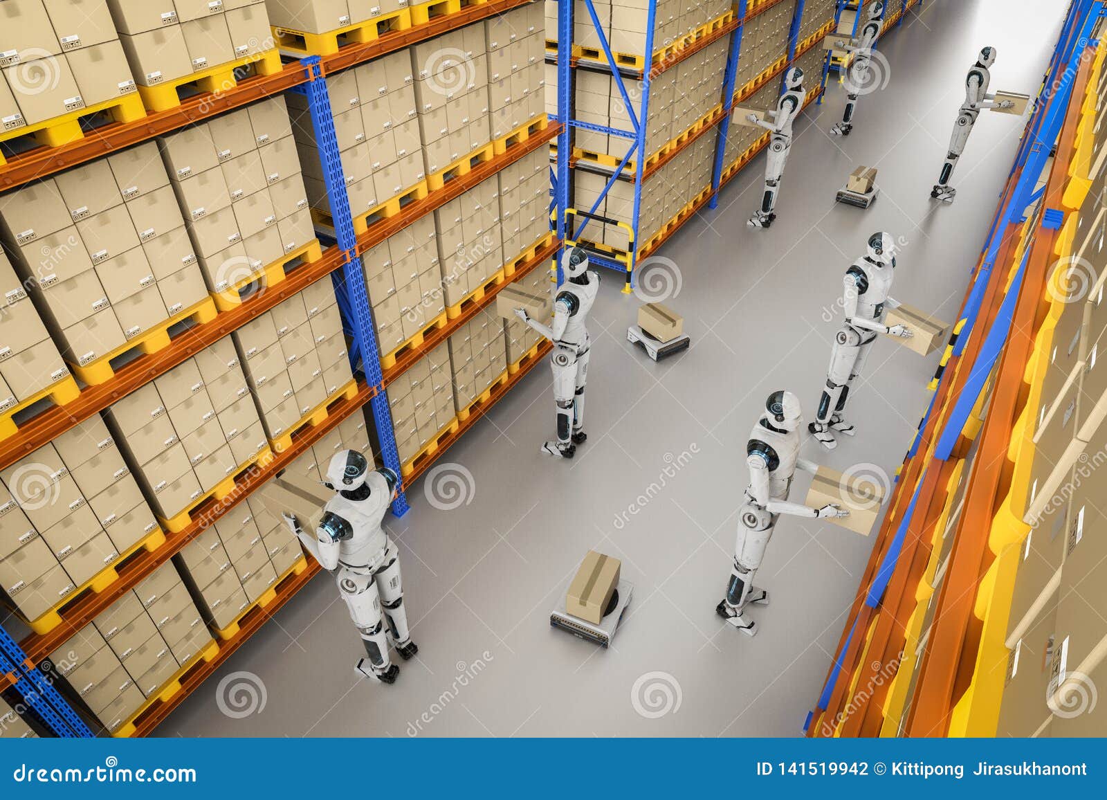 Automation Warehouse Management With Automatic Forklift In Stockroom ...