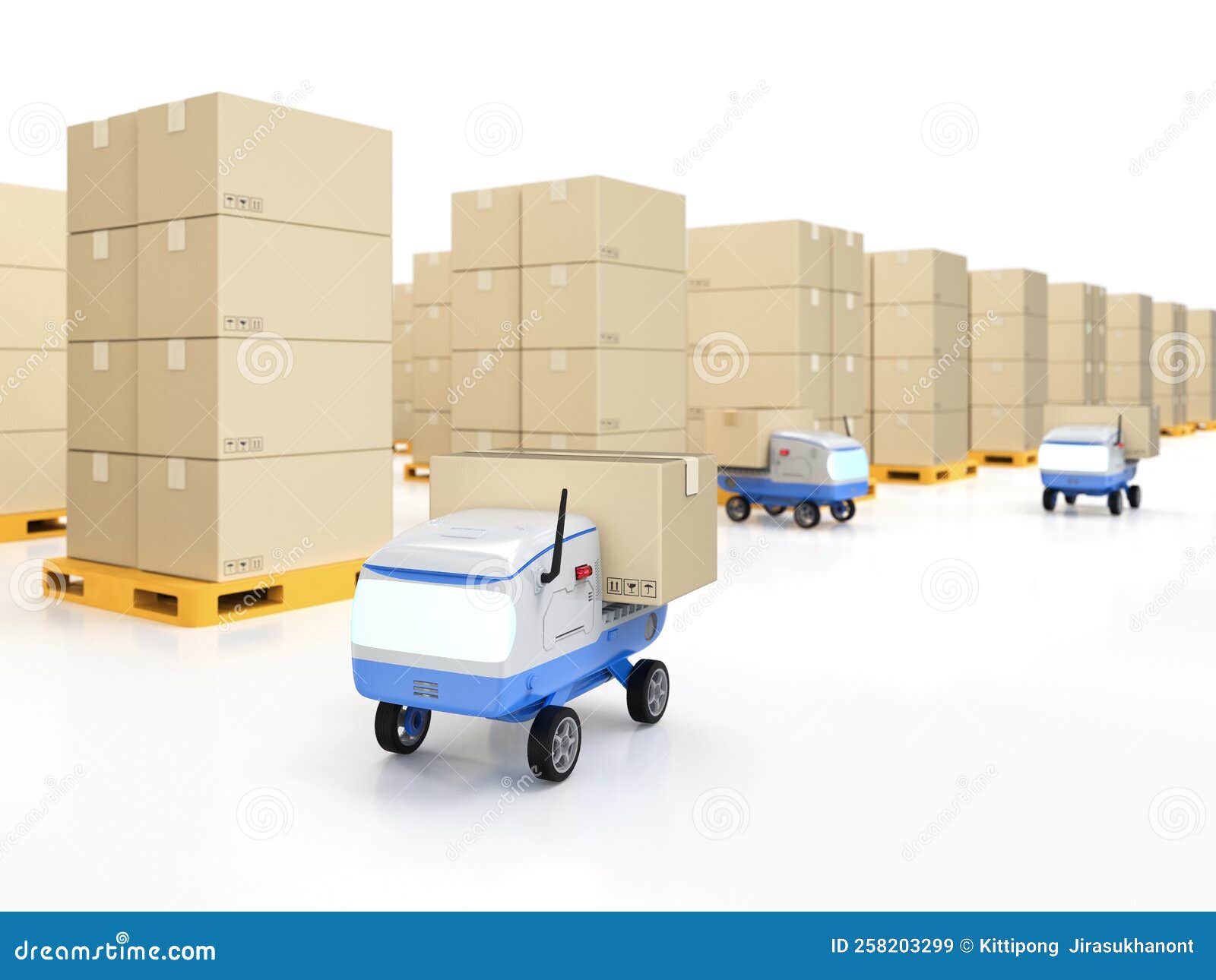 Automation Warehouse with Delivery Robots Carry Boxes Stock ...