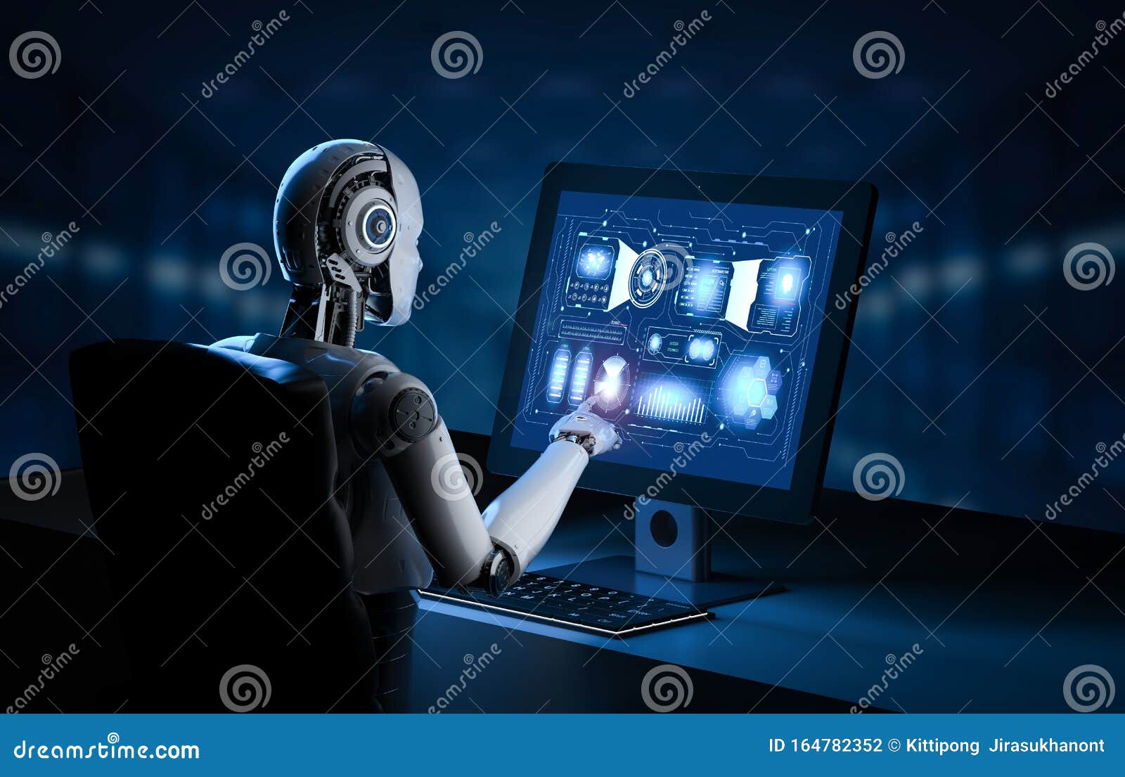 Female Cyborg with Computer Stock Illustration - Illustration of ...