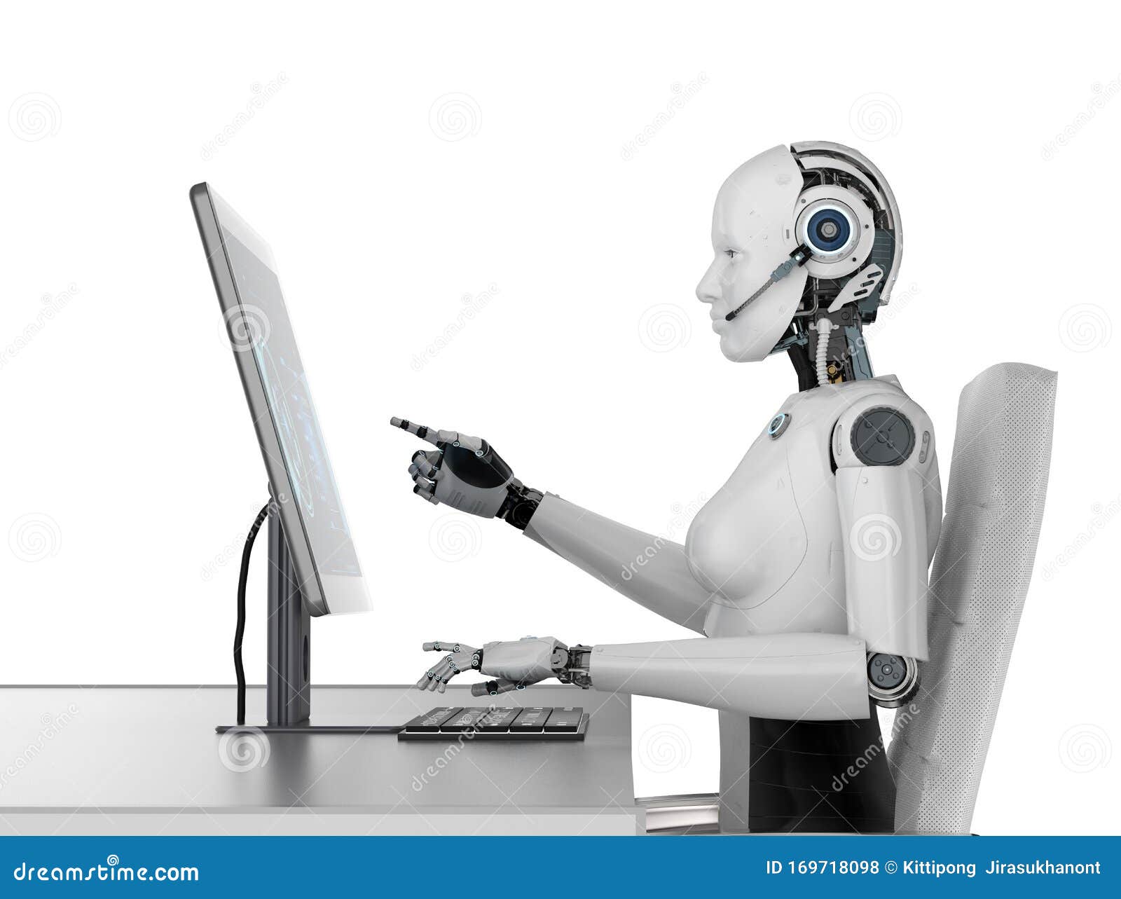 Female Cyborg with Computer Stock Illustration - Illustration of office ...