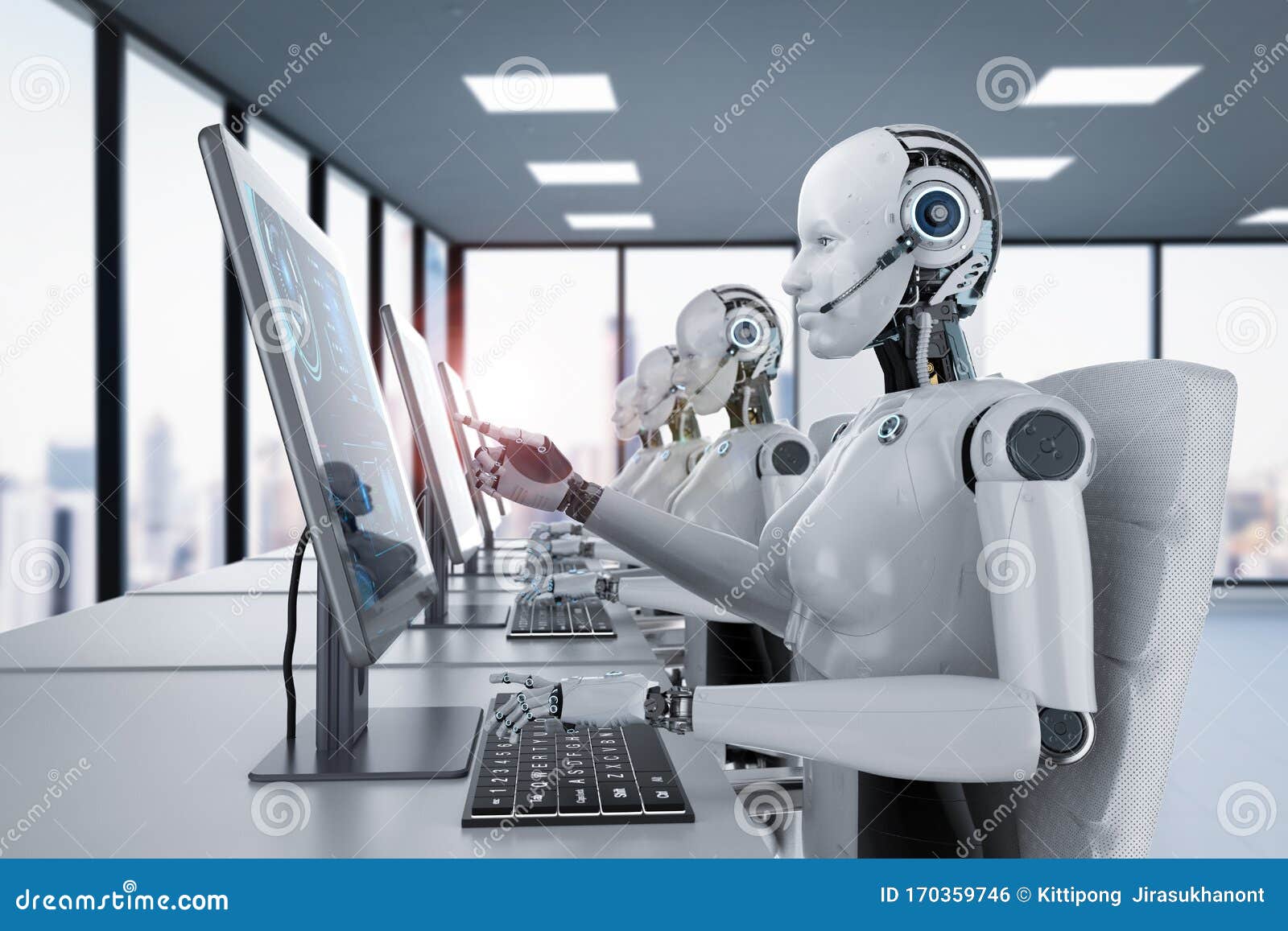 Female Cyborg with Computer Stock Illustration - Illustration of beauty ...