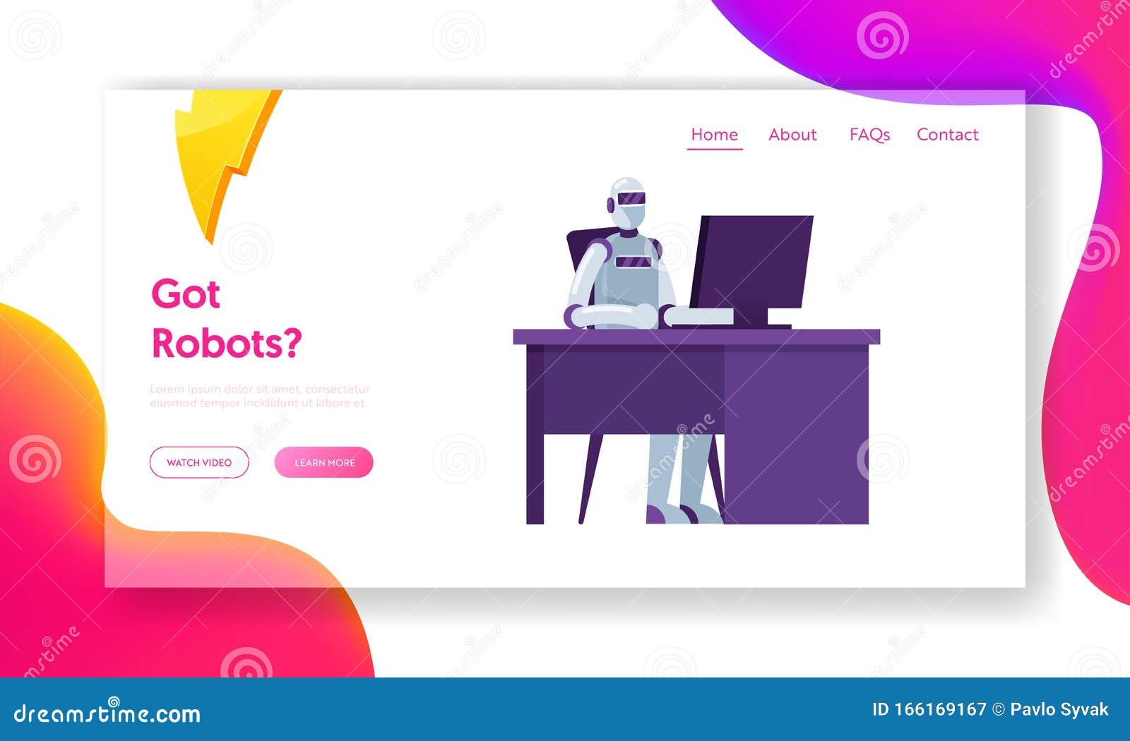Automatization And Artificial Intelligence Website Landing Page. Robot ...