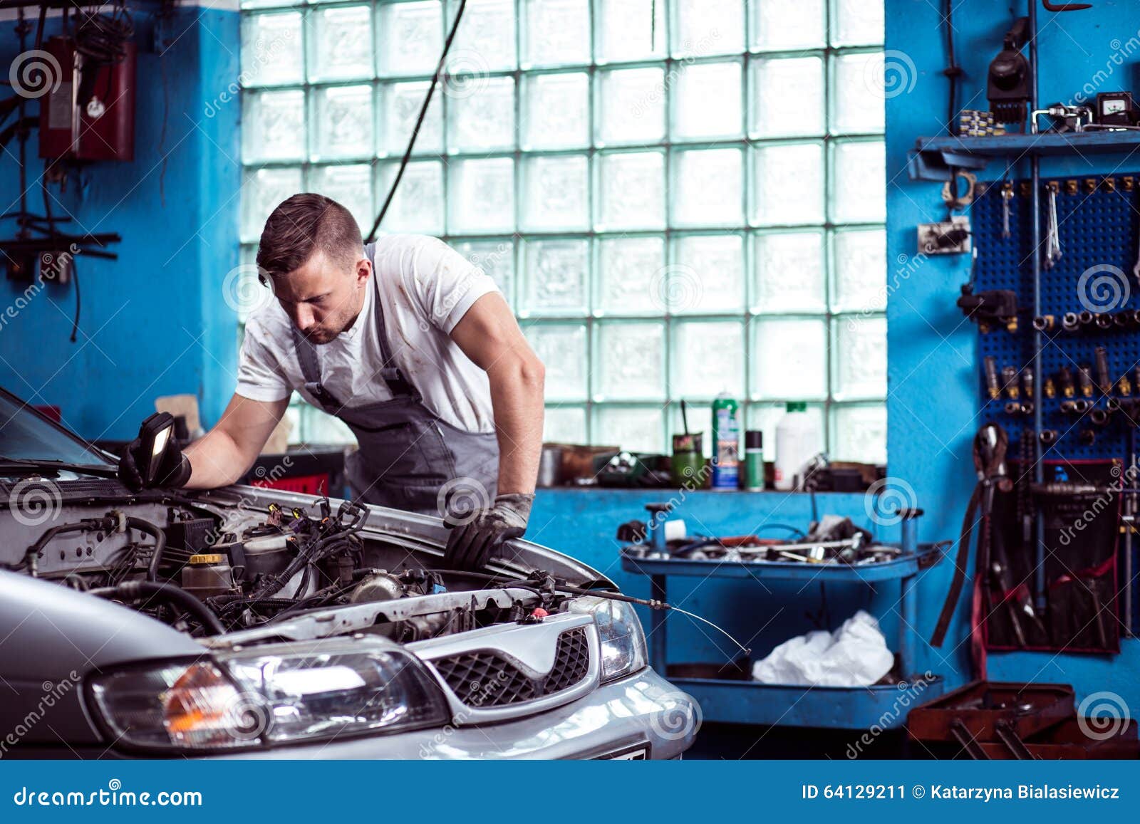Automechaniker Bei Der Arbeit Stockbild - Bild von person, system: 64129211
