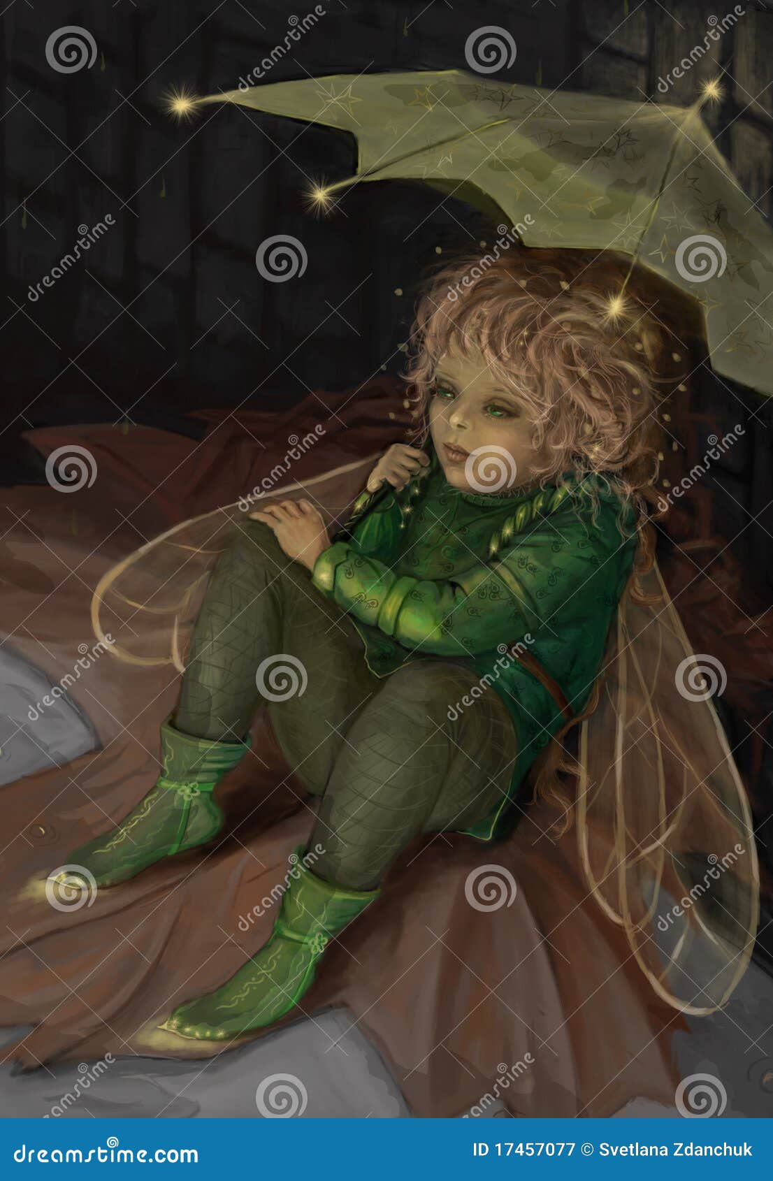 Automn elf with umbrella stock illustration. Illustration of automn ...