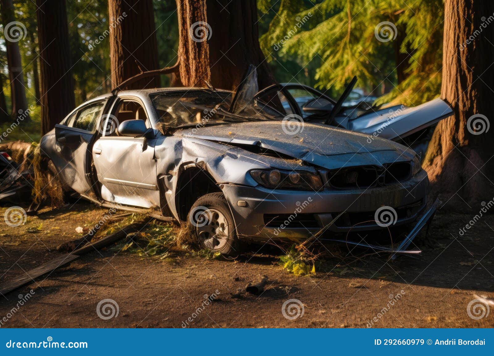 Red Car Crashed Into A Tree,Car Accident Banner Cartoon Vector ...