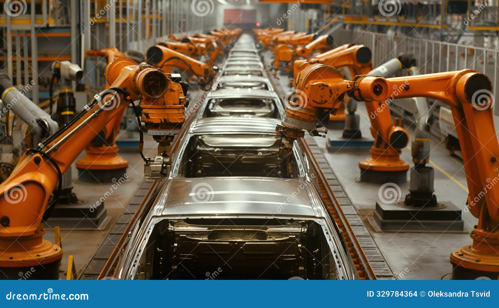 Automobile Assembly Line with Robots and Workers Assembling Cars Stock ...