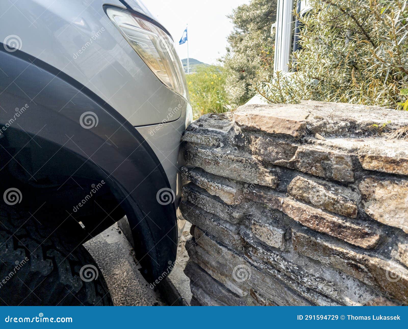Automobile that Bumped into a Wall when Parking Stock Image - Image of ...