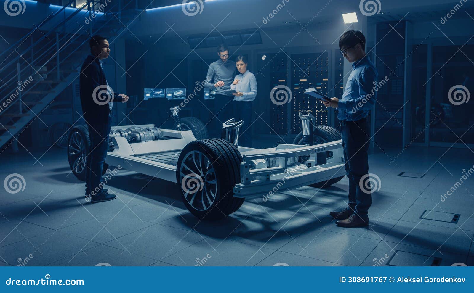 Automobile Design Engineers Working on Electric Car Platform Chassis ...