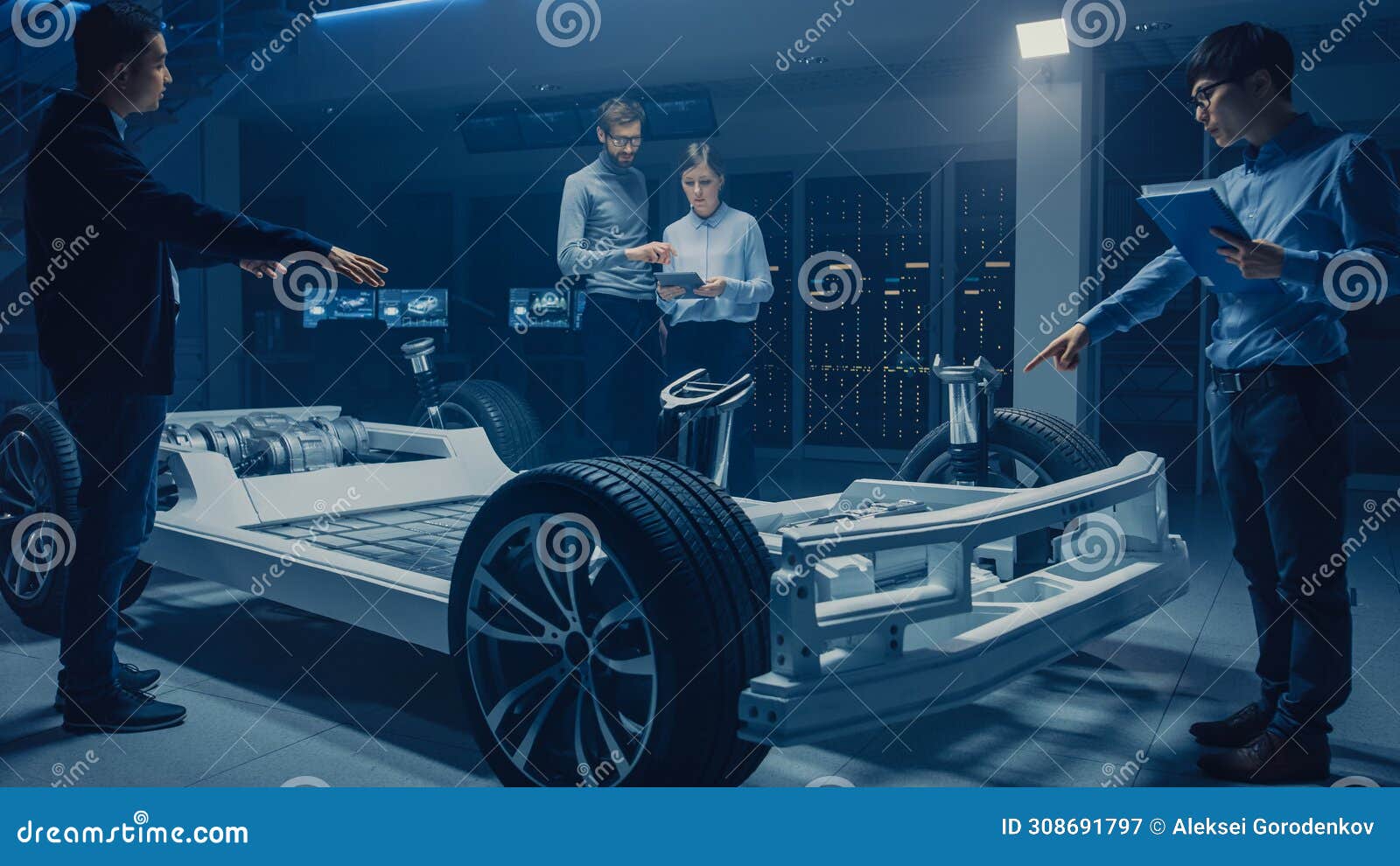 Automobile Design Engineers Working on Electric Car Platform Chassis ...