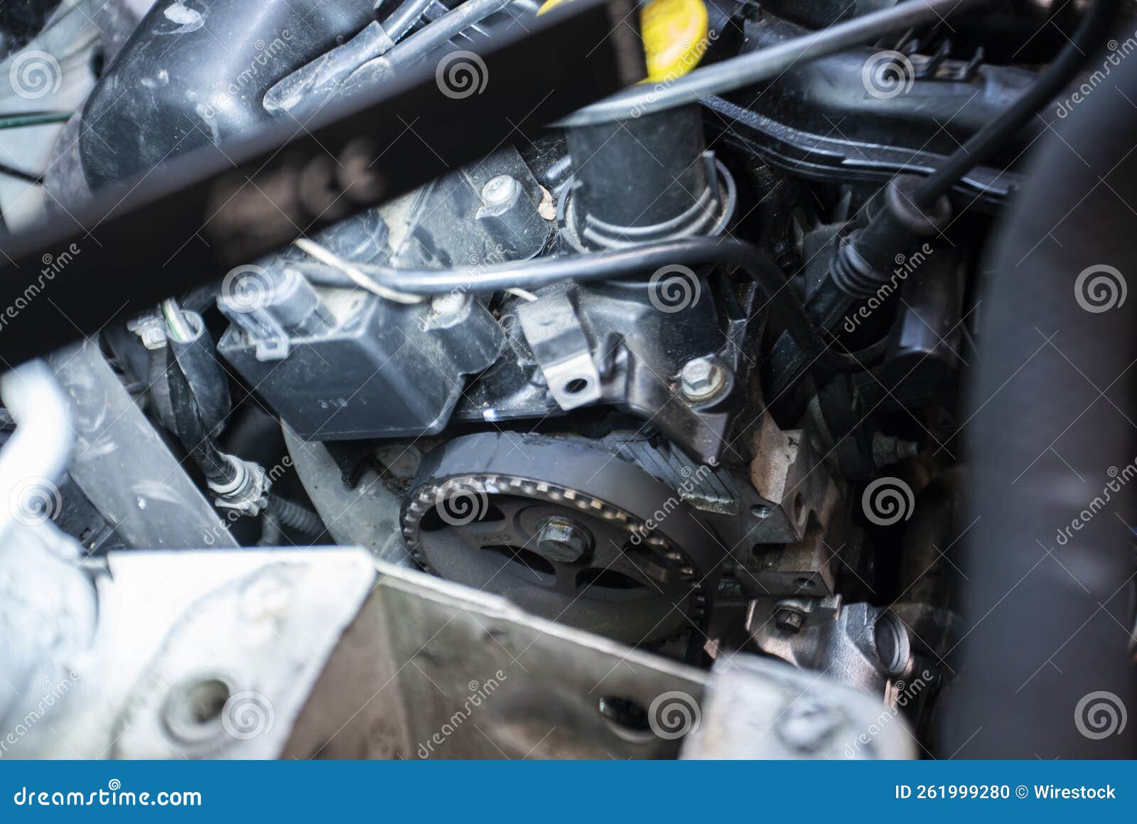 Automobile Engine Timing Belt Stock Photo - Image of industrial ...